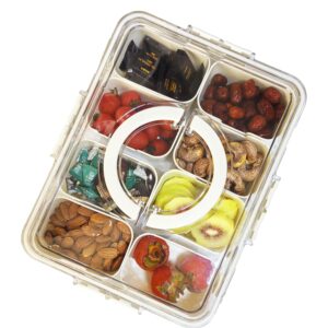 zeening divided clear snack box serving tray with lid & handle, snackle box charcuterie board container storage organizer for fruit, candy, veggie, nuts & snacks, perfect for party, travel, & picnic