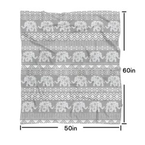 Elephant Blanket Soft Cozy Lightweight Gray Elephant Gifts for Women Adults, Animal Boho Throw Blanket for Couch Sofa Bed Living Room Home Decor 50x60 inch