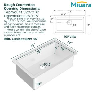 Miuara White Workstation Kitchen Sink 33 Inch - White Undermount Kitchen Sink 33"x19"x10", Large Kitchen Sink Drop In, Single Bowl Topmount Fireclay Sink for Kitchen,with 4 Custom Accessories