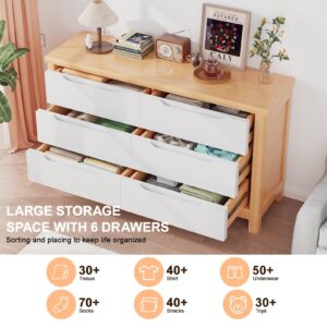 Polynices Bedroom Dressers with Drawers,Large Natural Wood Dresser & Chests of 6 Drawers Storage Organizer, Modern Wide Dresser for Bedroom, Kids Bedroom, Hallway White