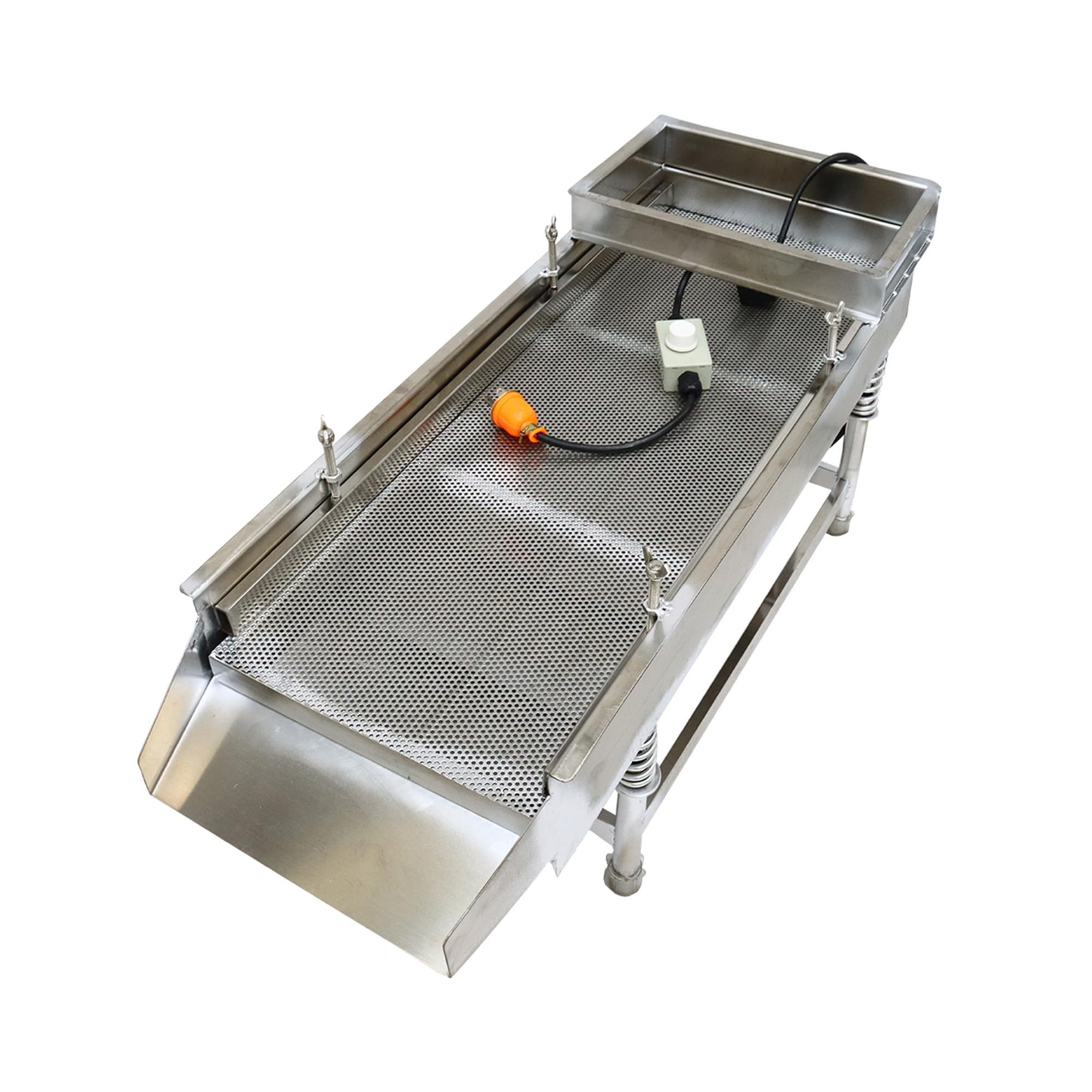 BREVELTION 110V Full Stainless Steel Linear Vibrating Screen Industrial Vibrating Screen Electric Linear Screening Machine for Screening Powder Plastic Particles Grains with 3mm Screen 80W