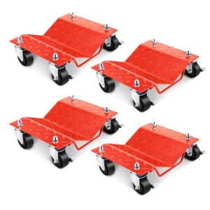 dna motoring 4-pack tire wheel dolly vehicle wheels dollies movers skates car tire repair slide tools, 6000 lbs capacity, red,tools-00298