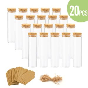 KEJJNYER 20 Pcs 60ml Flat Test Tubes with Cork Stoppers, 120x30MM Clear Plastic Test Tubes Container Plastic Flat Bottom Storage Tubes for Candy Storage Plant, Party