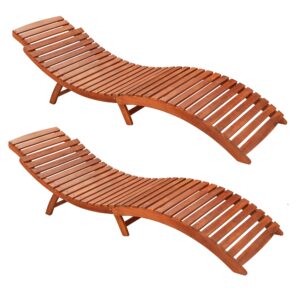 Flamaker Lounge Chairs for Outside Folding Acacia Wood Chaise Lounge with Side Handle Sun Lounger for Poolside, Lawn, Backyard (2 Piece)