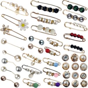 tihood 40pcs pearl brooch,pant waist tightener safety pin double faux pearl brooches for women girls fashion cover up buttons clothing dresses decoration accessories pant waist tightener safety pins