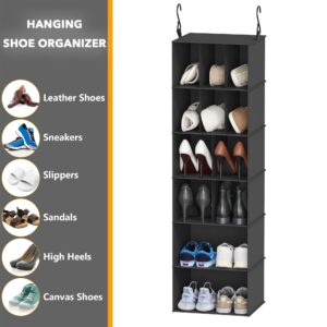 SpaceAid 2 Pack Hanging Closet Organizer and Storage with Dividers, 24 Compartments Hanging Shoe Shelves for Closet, Wardrobe, RV, Garment Rack - Black