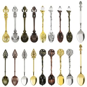 hostk retro coffee spoons, creative tableware dessert spoons, crystal alloy spoons, vintage carved tea spoons for coffee sugar ice cream dessert cake soup party supplies home office(18 pieces)