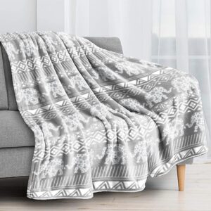 elephant blanket soft cozy lightweight gray elephant gifts for women adults, animal boho throw blanket for couch sofa bed living room home decor 50x60 inch