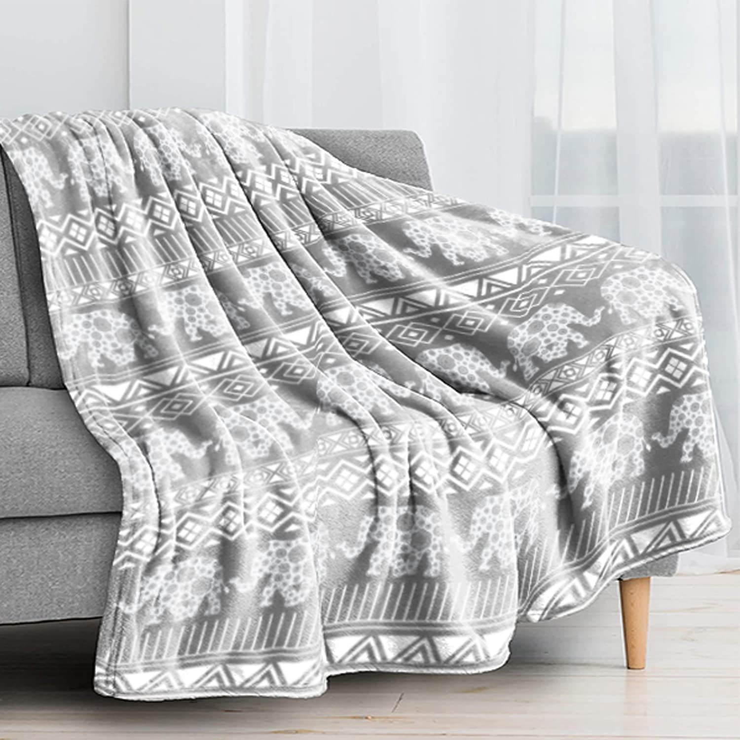 Elephant Blanket Soft Cozy Lightweight Gray Elephant Gifts for Women Adults, Animal Boho Throw Blanket for Couch Sofa Bed Living Room Home Decor 50x60 inch