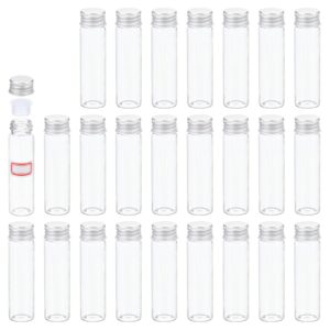 patikil 20ml clear glass vials, 25 pack small liquid sample vial with screw caps plastic stoppers and 64 labels leak-proof bottles empty jars