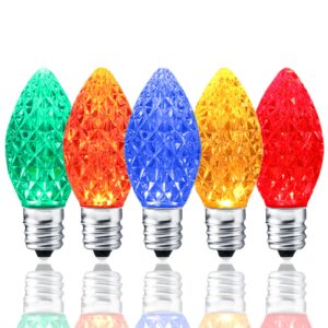 25 pack c7 led replacement bulbs- multicolor led bulbs dimmable for christmas outdoor indoor string lights, ip65 waterproof multicolor led night light bulbs, 0.72 watts, c7/e12 candelabra base