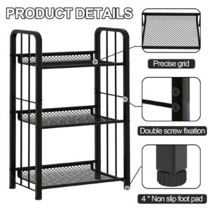 Azheruol Bookshelf Storage Shelf Bookcase Freestanding Storage Stand Book Organizer for Living Room, Bedroom, Kitchen, Rust Resistance,Easy Assembly Multi-Functional Organizer (3 Tiers Black)