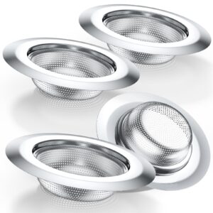 sink drain strainer, stainless steel mesh sink strainer, anti-rust kitchen sink strainer food catcher for garbage disposal with large wide rim 4.4" diameter, pack of 4 (4)