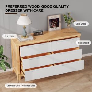 Polynices Bedroom Dressers with Drawers,Large Natural Wood Dresser & Chests of 6 Drawers Storage Organizer, Modern Wide Dresser for Bedroom, Kids Bedroom, Hallway White