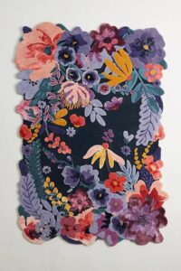 restopuffhandmade flower multicoloured irregular area rug 100% imported blended wool floral area rug (blue, 5 x 8 feet)