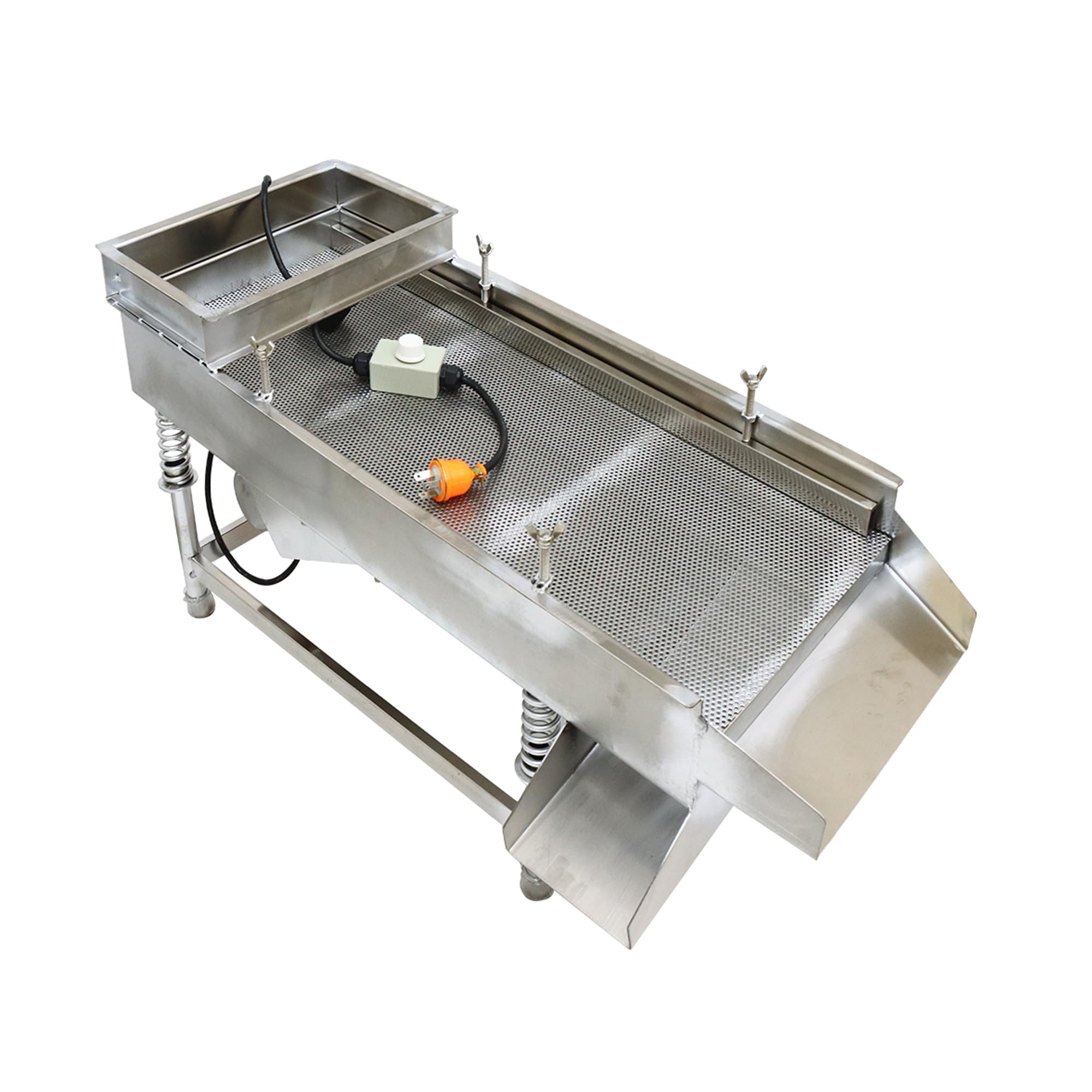 BREVELTION 110V Full Stainless Steel Linear Vibrating Screen Industrial Vibrating Screen Electric Linear Screening Machine for Screening Powder Plastic Particles Grains with 3mm Screen 80W