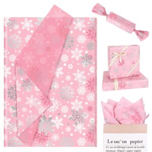 whaline 100 sheets christmas tissue paper pink winter snowflake gift wrapping paper pink snow flakes art craft gift wrap paper for winter xmas new year baby shower wedding decor, 13.7 x 19.6 inch