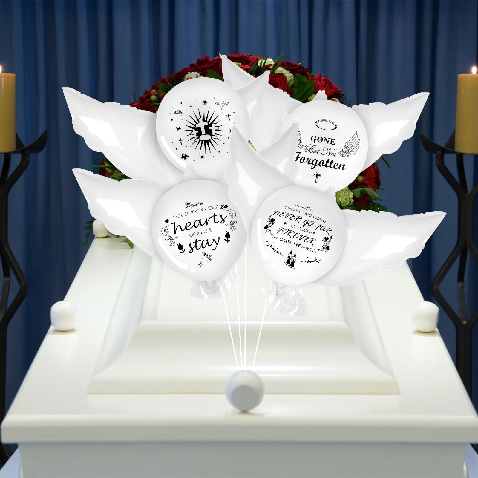 Eaezerav 35 Memorial Balloons & 4 White Dove Balloons to Release in Sky, Pigeon Bird Funeral Balloons Happy Birthday in Heaven Biodegradable Balloons Memorial Decorations