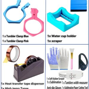 Majreey Sublimation Blanks Tumbler Clamp Tool, for 20 Oz Sublimation Blanks, Heat Resistant Gloves, Heat Tape Sublimation, Heat Tape Dispenser Sublimation Kit, Tumbler Clamp Clamp (Blue,Pink)