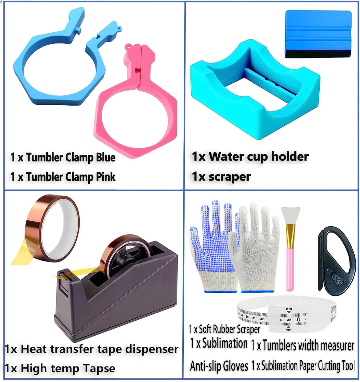 Majreey Sublimation Blanks Tumbler Clamp Tool, for 20 Oz Sublimation Blanks, Heat Resistant Gloves, Heat Tape Sublimation, Heat Tape Dispenser Sublimation Kit, Tumbler Clamp Clamp (Blue,Pink)