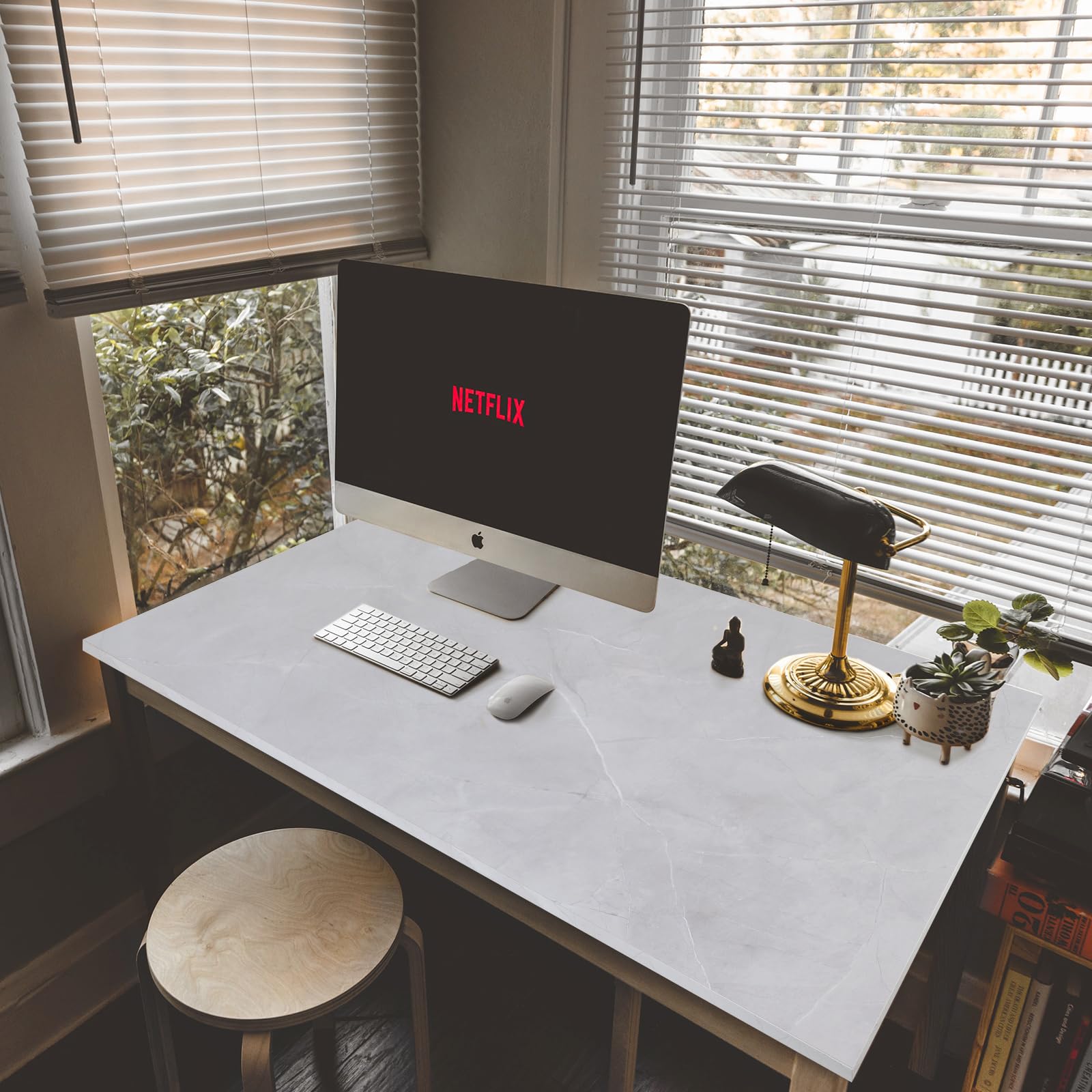 Kaboon Universal Tabletop 55"x27.5", Solid One-Piece Melamine Table Top, Double Desk L-Desk DIY, Home and Office Countertop, White Rock