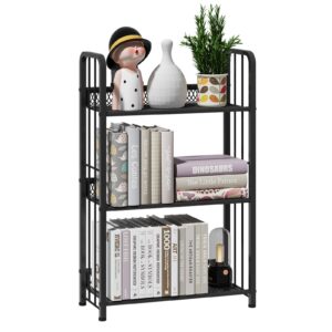 azheruol bookshelf storage shelf bookcase freestanding storage stand book organizer for living room, bedroom, kitchen, rust resistance,easy assembly multi-functional organizer (3 tiers black)