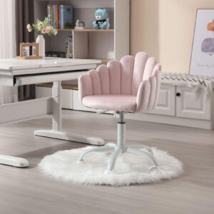 LukeAlon Kids Cute Swivel Desk Chair, Velvet Child Study Chair with Rolling Wheels and Arms, Comfy Upholstered Height Adjustable Teen Vanity Chair for Home Bedroom School, Pink