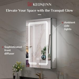 Keonjinn 30x32 Inch Lighted Medicine Cabinet with LED Vanity Mirror for Bathroom Adjustable Shelves Dimmable 3 Color Temperature Lights Anti-Fog Wall Mount LED Medicine Cabinet Mirror