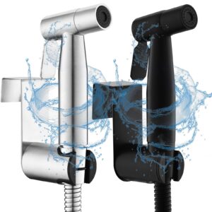 LUFEIDRA Handheld Toilet Bidet Sprayer for Toilet-Adjustable Water Pressure Jet Spray with Plastic T-Valve for Feminine Wash (Brushed Nickel + Matte Black)