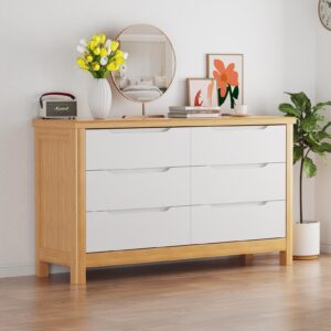 polynices bedroom dressers with drawers,large natural wood dresser & chests of 6 drawers storage organizer, modern wide dresser for bedroom, kids bedroom, hallway white