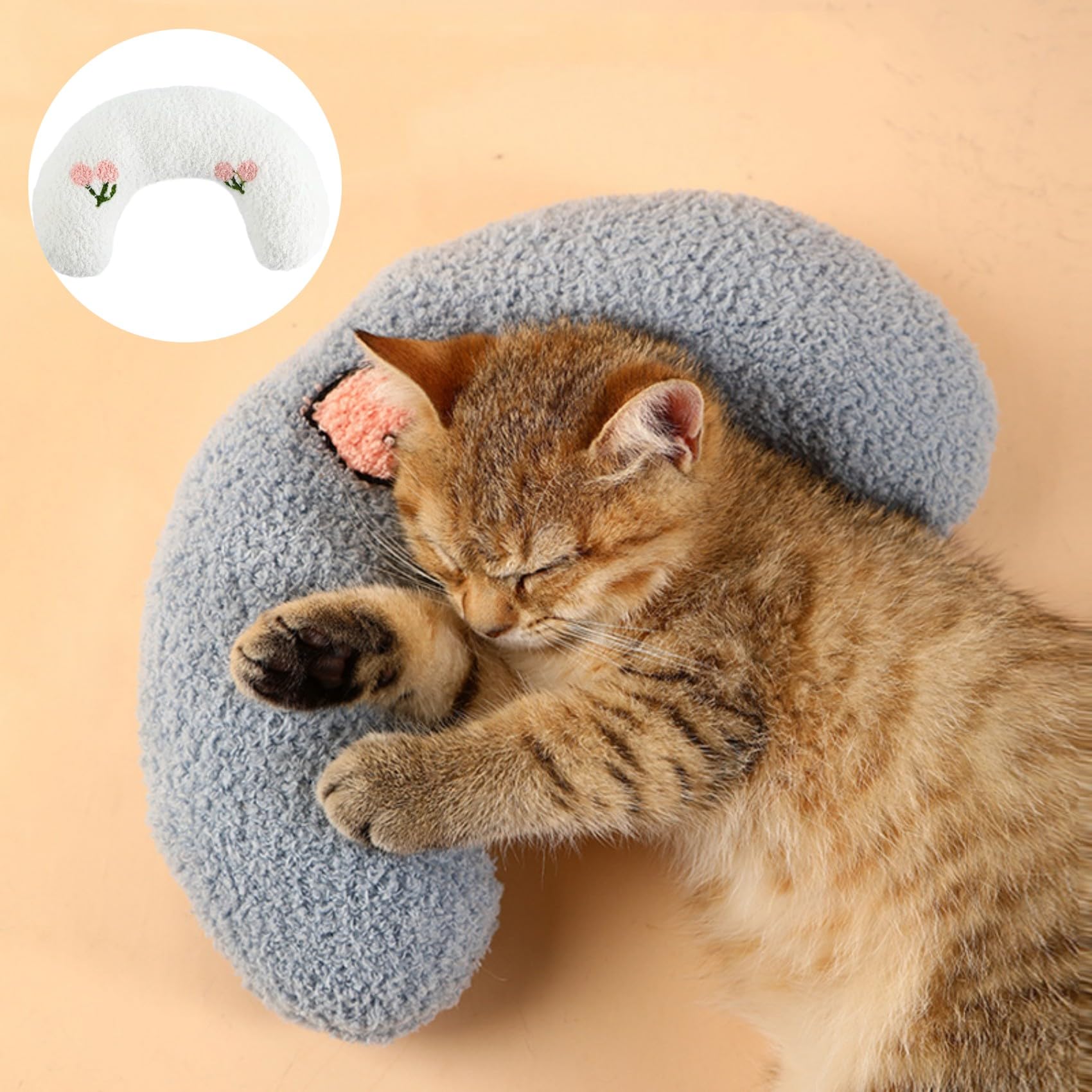 Cat Lovely Cozy Pillow,Soft Fluffy Cat Calming Pillow Pet Sleeping Companion,Little Cat Neck Pillow Cozy Cat Pillow Puppy Pillow Calming Toy for Small Dogs and Cats (Blue-1)