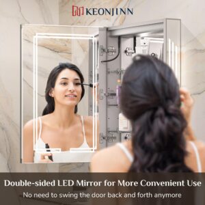 Keonjinn 30x32 Inch Lighted Medicine Cabinet with LED Vanity Mirror for Bathroom Adjustable Shelves Dimmable 3 Color Temperature Lights Anti-Fog Wall Mount LED Medicine Cabinet Mirror