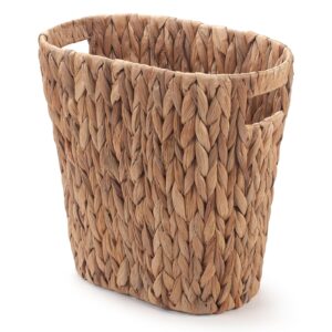 bathroom trash can, handwoven wicker trash can with handles for bedroom, living roon, kitchen, bathroom and office, water hyacinth wicker waste basket, 1 pack, 13"l x 7.5"w x 12.2"h, 3.2 gallon