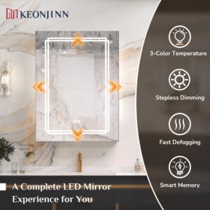 Keonjinn 30x32 Inch Lighted Medicine Cabinet with LED Vanity Mirror for Bathroom Adjustable Shelves Dimmable 3 Color Temperature Lights Anti-Fog Wall Mount LED Medicine Cabinet Mirror