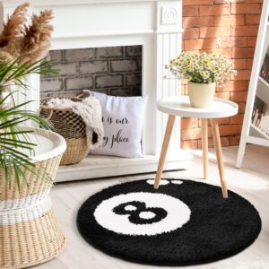 Panstar 8 Ball Rug, 24" Black and White Round Rug Non Slip Cool Aesthetic Rugs, Fun Hypebeast Rug for Bedroom Bathroom Living Room, Washable Y2K Rug for Y2K Room Decor