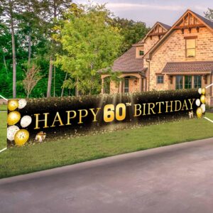 tzss large happy 60th birthday banner, happy 60th birthday decorations yard signs, 60th birthday indoor outdoor party decorations (118" x 20")