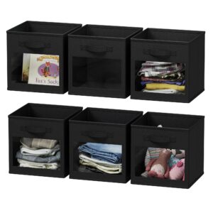 spaceaid storage cubes with clear windows, set of 6 fabric bins, 11 inch foldable baskets boxes for closet, cubby shelf or cube storage organizer, black