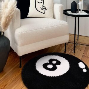 Panstar 8 Ball Rug, 24" Black and White Round Rug Non Slip Cool Aesthetic Rugs, Fun Hypebeast Rug for Bedroom Bathroom Living Room, Washable Y2K Rug for Y2K Room Decor