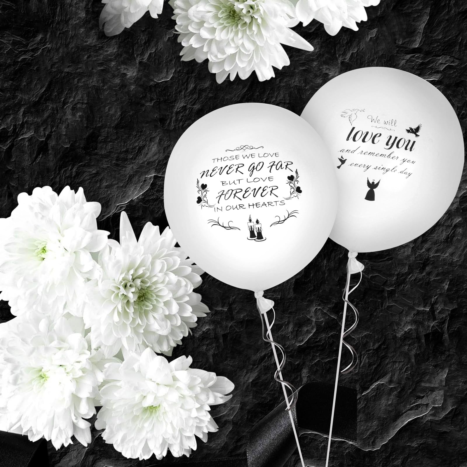 Eaezerav 35 Memorial Balloons & 4 White Dove Balloons to Release in Sky, Pigeon Bird Funeral Balloons Happy Birthday in Heaven Biodegradable Balloons Memorial Decorations