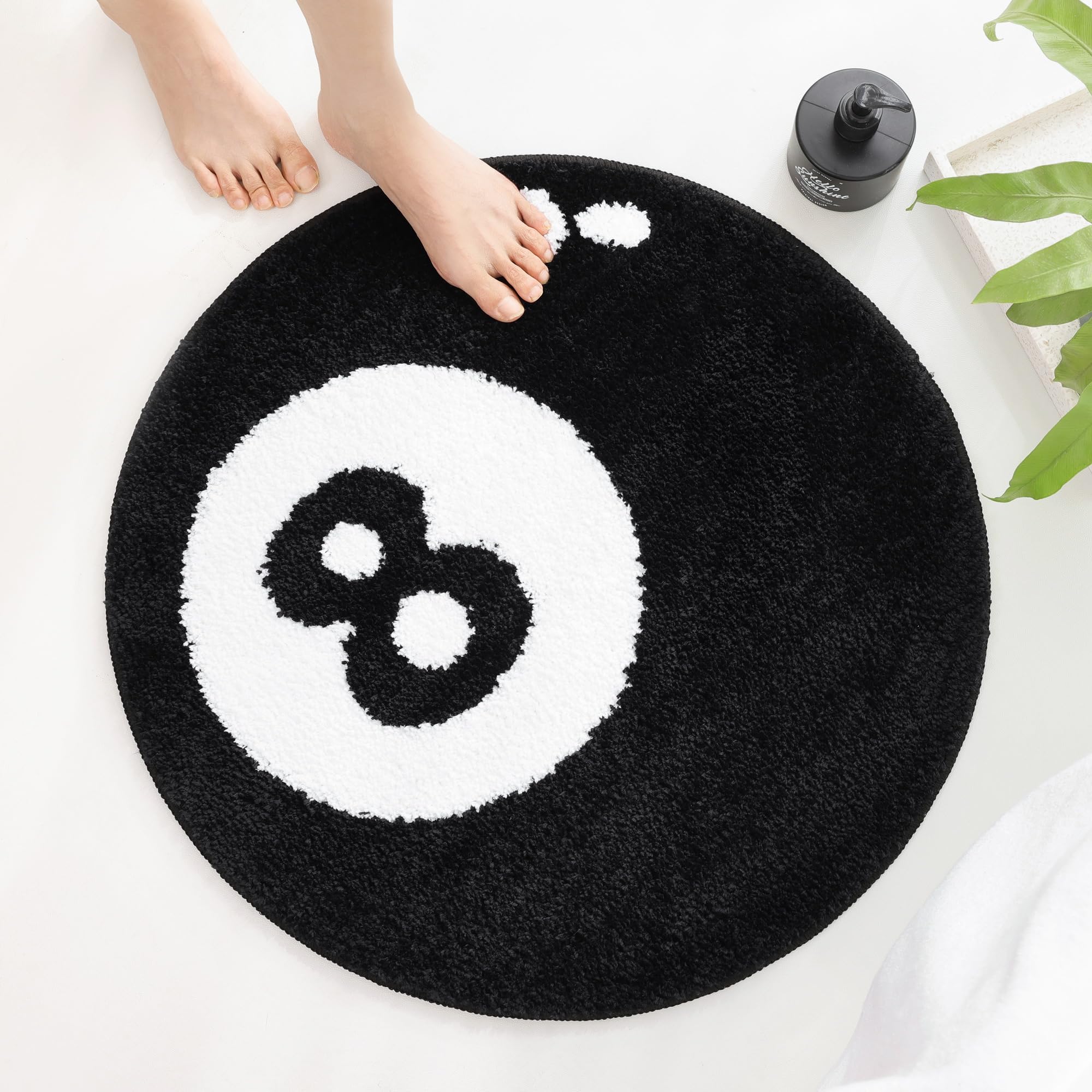 Panstar 8 Ball Rug, 24" Black and White Round Rug Non Slip Cool Aesthetic Rugs, Fun Hypebeast Rug for Bedroom Bathroom Living Room, Washable Y2K Rug for Y2K Room Decor