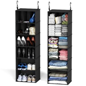 spaceaid 2 pack hanging closet organizer and storage with dividers, 24 compartments hanging shoe shelves for closet, wardrobe, rv, garment rack - black