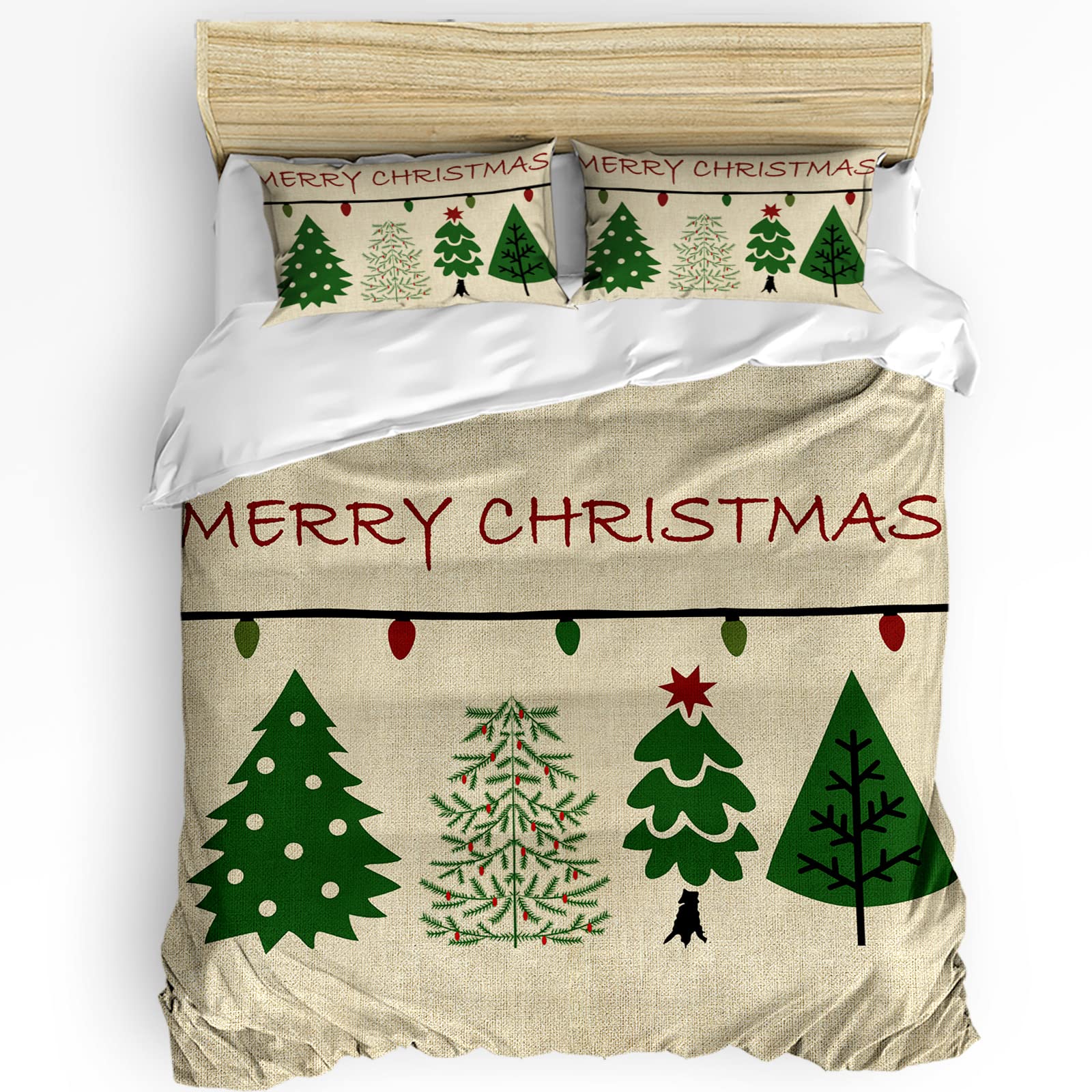 Christmas Comforter Sets California King Size Green Pine Trees Soft Bedding Duvet Cover Sets 3 Pieces Xmas Lights Bedding Set with Comforter Cover and 2 Pillow Cases Bedroom Xmas Decor Gift