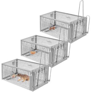 moclever humane rat trap rat trap cage humane live rodent trap cage live rat trap galvanized iron mice mouse control bait catch w/detachable u shaped rod-10.7"x 5.4"x 4.4"-3pcs