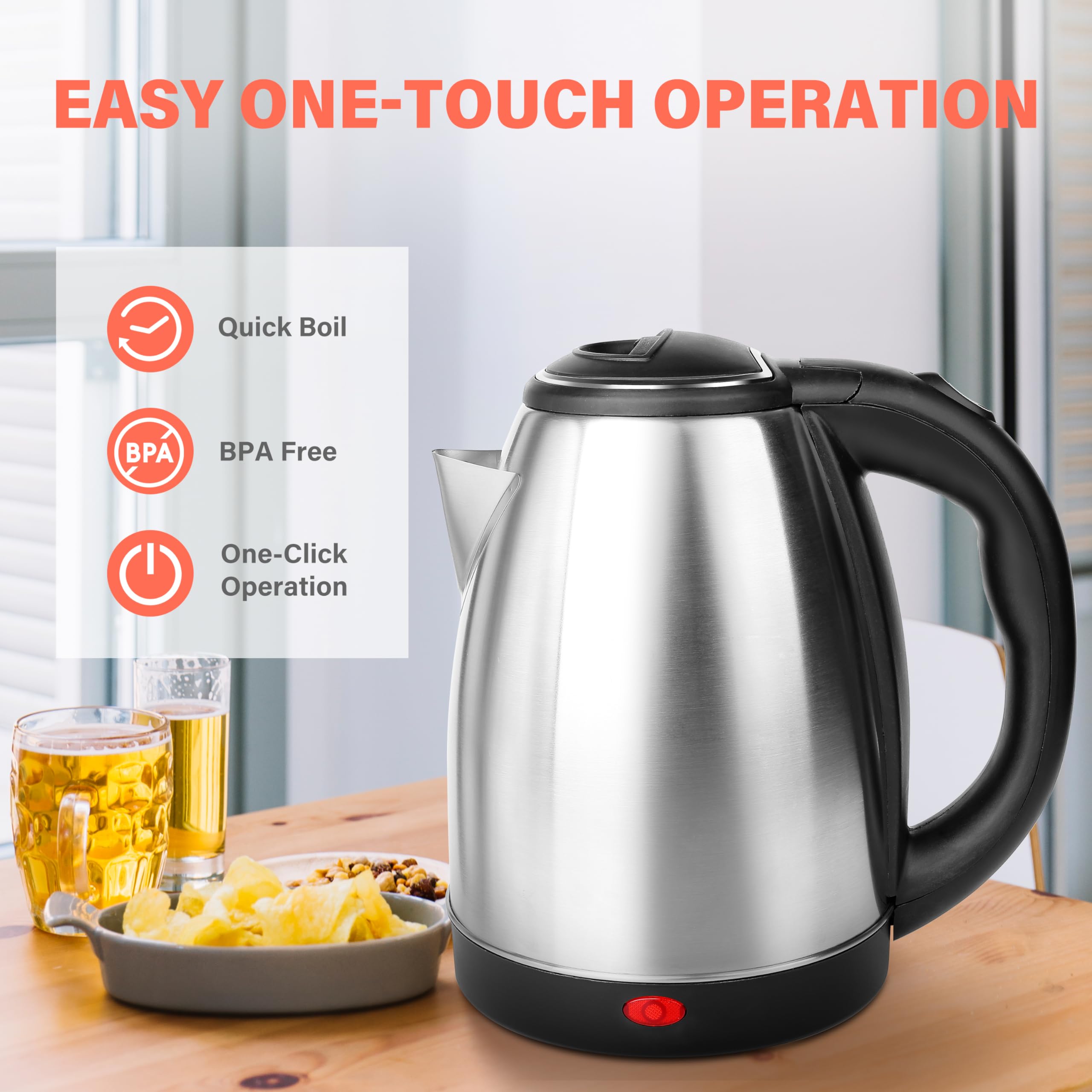 Stainless Steel Electric Tea Kettle, Electric Kettles for Boiling Water, 1.7L Electric Kettle, Cordless Water Boiler with 360 Degree Rotational Base, Automatic Shut Off, 1000W, Silver (Black)