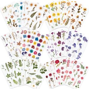 knaid pressed flower themed stickers (assorted 486 pieces, 36 sheets) dried floral resin stickers decals botanical journaling sticker for scrapbook supplies junk journal bullet journal planner laptop