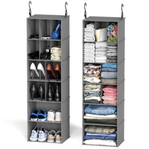 spaceaid 2 pack hanging closet organizer and storage with dividers, 24 compartments hanging shoe shelves for closet, wardrobe, rv, garment rack - grey