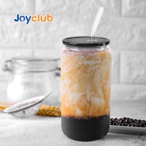 Joyclub 4 Pack Acrylic Lids for 16 oz Glass Cups with Bamboo Lids and Straws Reusable Iced Coffee Cup Beer Can Drinking Glasses for Smoothie Whiskey Boba Soda Tea Gift (Black)