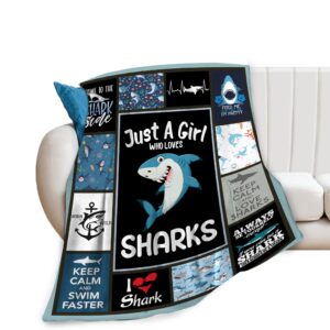 shark blanket super soft warm shark fleece throw blanket cozy fluffy just a girl who loves sharks lightweight flannel gifts blankets for kids adults 80"x60"