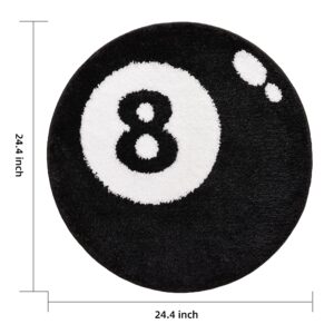 Panstar 8 Ball Rug, 24" Black and White Round Rug Non Slip Cool Aesthetic Rugs, Fun Hypebeast Rug for Bedroom Bathroom Living Room, Washable Y2K Rug for Y2K Room Decor