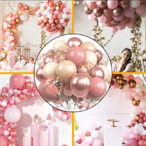 Blush Pink Balloons, 60 Pcs 12 Inch Dusty Pink Rose Gold Balloon Metallic Confetti Rose Gold Cream Nude Balloon for Girls Boho Birthday Wedding Decorations Supplies Bridal Baby Shower